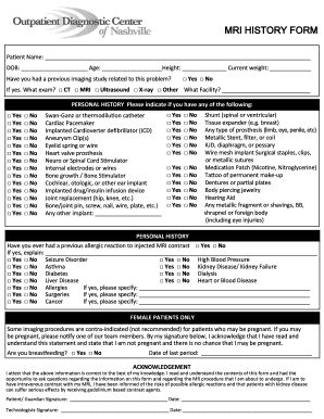 Fillable Online MRI HISTORY FORM Fax Email Print - pdfFiller