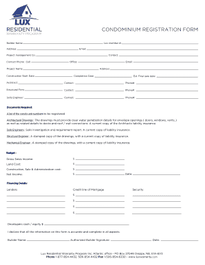Fillable Online Condo registration form - luxwarranty.com Fax Email ...