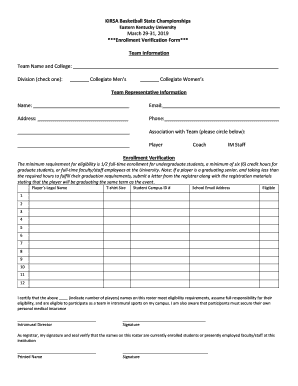 Fillable Online ***Enrollment Verification Form*** Team Information Fax Email Print - pdfFiller