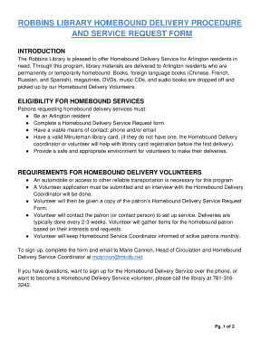 Fillable Online robbins library homebound delivery procedure and ...
