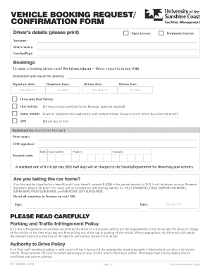 Fillable Online Vehicle Booking Request/Confirmation Form Fax Email ...