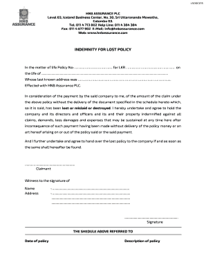 Fillable Online Indemnity Form - HNB Assurance PLC Fax Email Print ...
