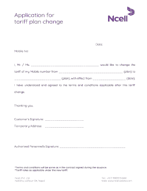 Fillable Online Application for tariff plan change Fax Email Print ...
