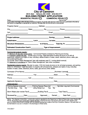 Fillable Online building permit application - Cameron, MO Fax Email ...
