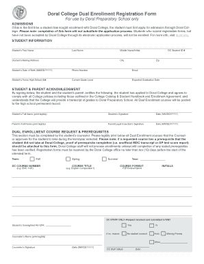 Fillable Online College Dual Enrollment Registration Form For use by ... Fax Email Print - pdfFiller