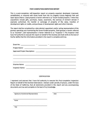 Fillable Online rposd lacounty POST-COMPLETION INSPECTION REPORT This ...