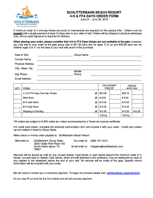 Fillable Online 2019 SPI 4H FFA Schlitterbahn Group Form. 2019 SPI 4H FFA Schlitterbahn Group ...