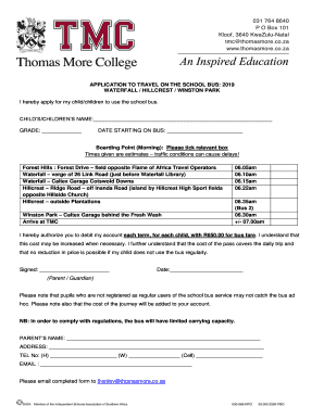 Fillable Online APPLICATION TO TRAVEL ON THE SCHOOL BUS: 2019 Fax Email ...