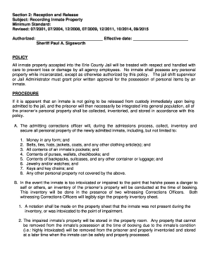 Fillable Online Recording Inmate Property Minimum Standard Fax Email ...