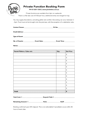Fillable Online Private Function Form Template Fax Email Print - pdfFiller