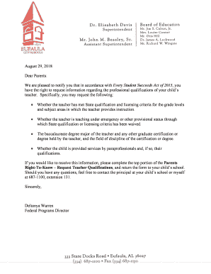 Fillable Online parent notification letter - to request qualifications ...