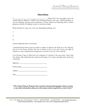 Fillable Online Sample Photo Release Form - animalhistorymuseum.org Fax ...
