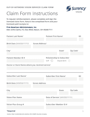 Fillable Online OUT-OF-NETWORK VISION SERVICES CLAIM FORM Fax Email ...