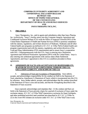 Fillable Online oig hhs Insys Therapeutics, Inc. Corporate Integrity ...