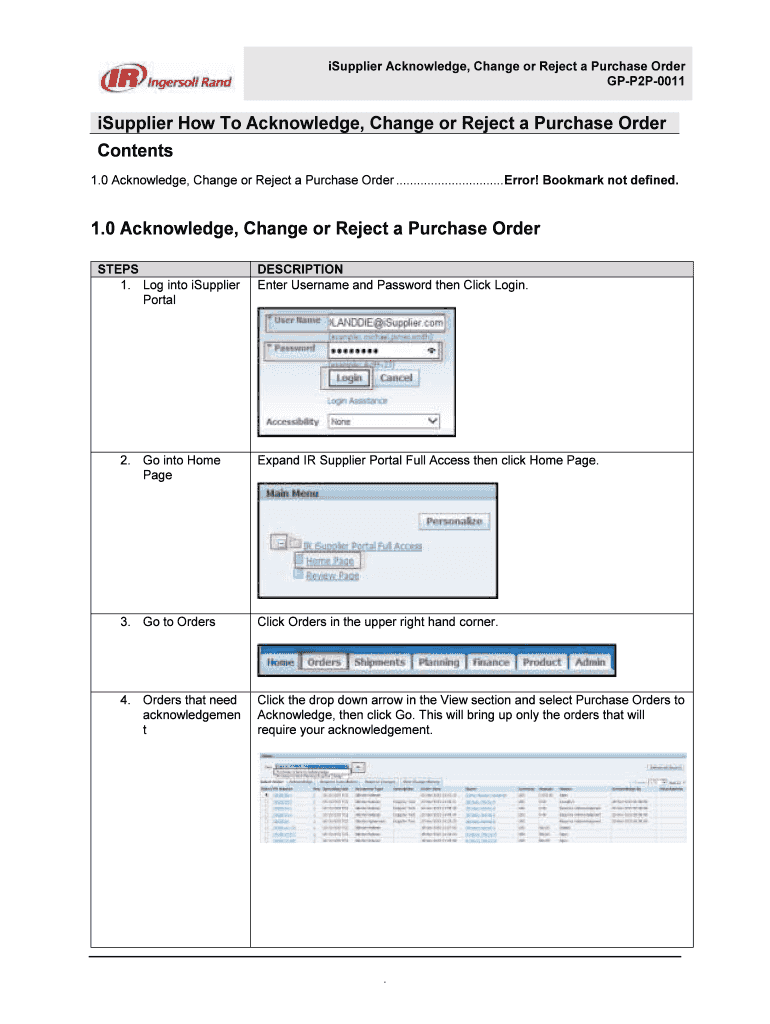 Fillable Online iSupplier How to Acknowledge Change or Reject a ...