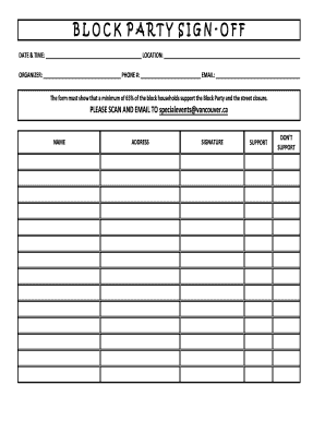 Fillable Online BLOCK PARTY SIGN-OFF Fax Email Print - pdfFiller