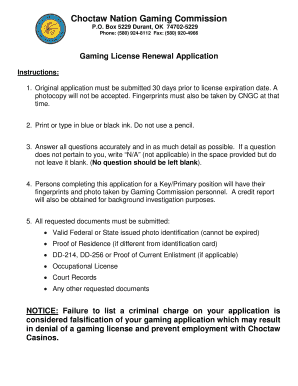 Fillable Online Gaming License Renewal Application Fax Email Print ...