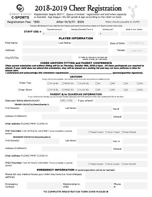 Fillable Online 2018-2019 Cheer Registration form.pub Fax Email Print ...