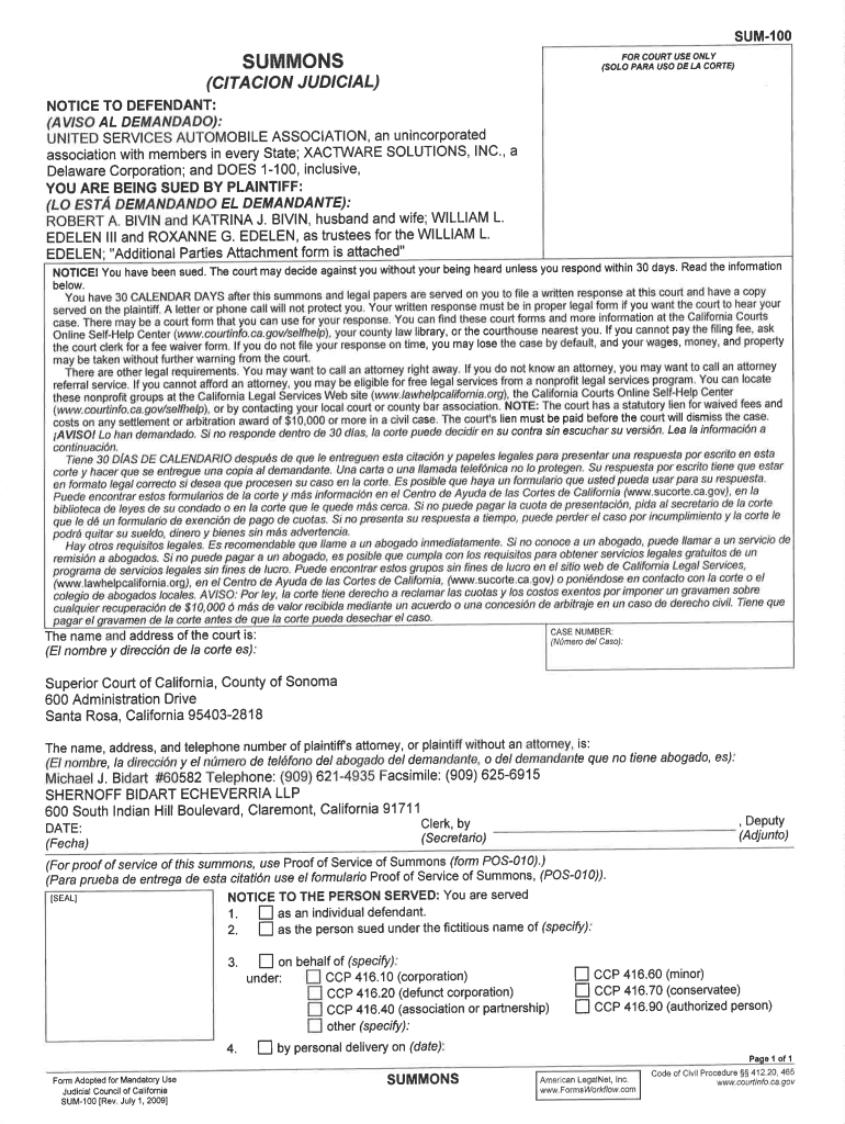 Fillable Online SUM-130 Unlawful Detainer-Eviction - California Courts ...