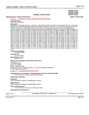 Fillable Online MSDS for #20022 - CRAYLA ANTIDST CHALK. Material Safety ...