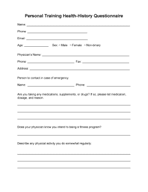 Fillable Online Personal Training Health-History Questionnaire Fax ...