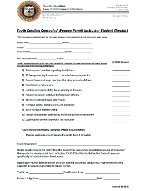 Fillable Online South Carolina Concealed Weapon Permit Instructor ...