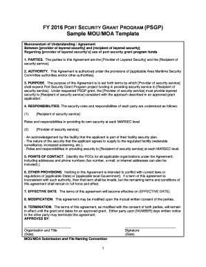 Fillable Online FY 2016 Port Security Grant Program Sample MOU / MOA ...