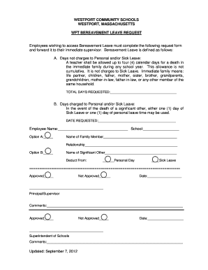 Fillable Online BEREAVEMENT LEAVE REQUEST FORM - hr.uoregon.edu Fax ...