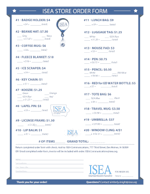 Fillable Online ISEA STORE ORDER FORM Fax Email Print - pdfFiller
