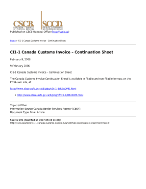 Fillable Online CI1-1Canada Customs InvoiceContinuation Sheet Fax Email ...