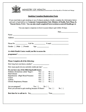 Fillable Online Smoking Cessation Registration Form - The Ministry of ...