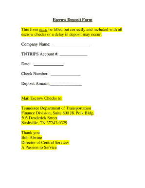 Fillable Online Escrow Deposit Form This form must be filled out ...