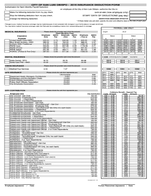 Fillable Online 2019 INSURANCE DEDUCTION FORM - slocity.org Fax Email ...