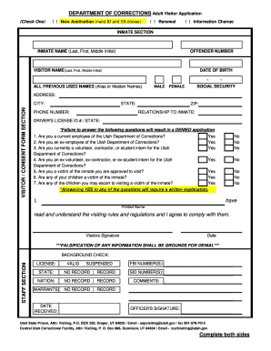 Fillable Online Visitor Application Forms - Utah Department of ...