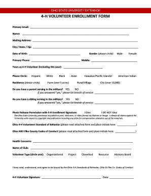 Fillable Online pike osu OHIO STATE UNIVERSITY EXTENSION 4-H VOLUNTEER ENROLLMENT FORM Fax Email ...