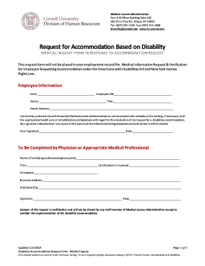 Fillable Online hr cornell Disability Accommodation Request, Medical ...