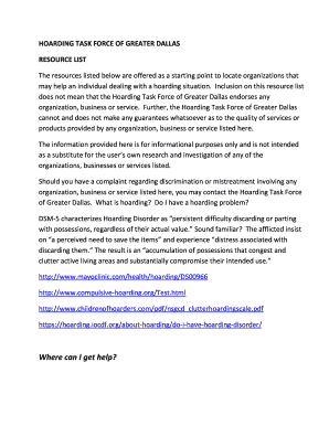 Fillable Online HOARDING TASK FORCE OF GREATER DALLAS Fax Email Print ...