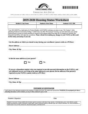 Fillable Online 2019-2020 Housing Status Worksheet Fax Email Print ...
