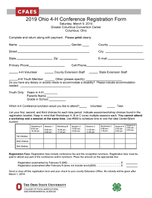 Fillable Online 2019 Ohio 4-H Conference Registration Form Fax Email ...