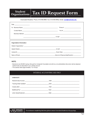 Fillable Online Tax ID Request Form - SDSU Student Affairs Fax Email ...