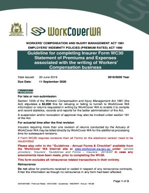Fillable Online Guideline for completing Insurer Form WC30 ...