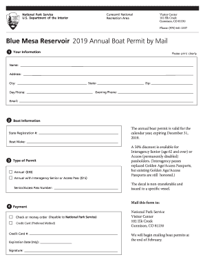 Fillable Online Blue Mesa Reservoir 2019 Annual Boat Permit by Mail Fax ...