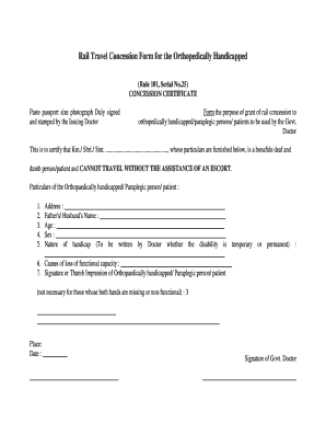 Fillable Online Rail Travel Concession Form for the Orthopedically ...