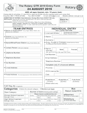 Fillable Online The Rotary GTR 2019 Entry Form Fax Email Print - pdfFiller