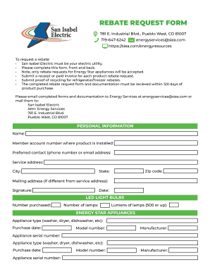 Fillable Online rebate request form - San Isabel Electric Association ...