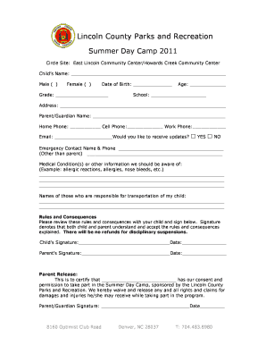 Fillable Online 2011 Summer Camp Forms Consolidated.doc Fax Email Print ...