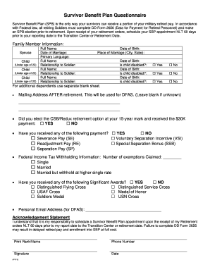 Fillable Online Survivor Benefit Plan Questionnaire Fax Email Print ...