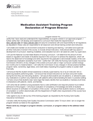 Fillable Online Medication Assistant Training Program Declaration of ...