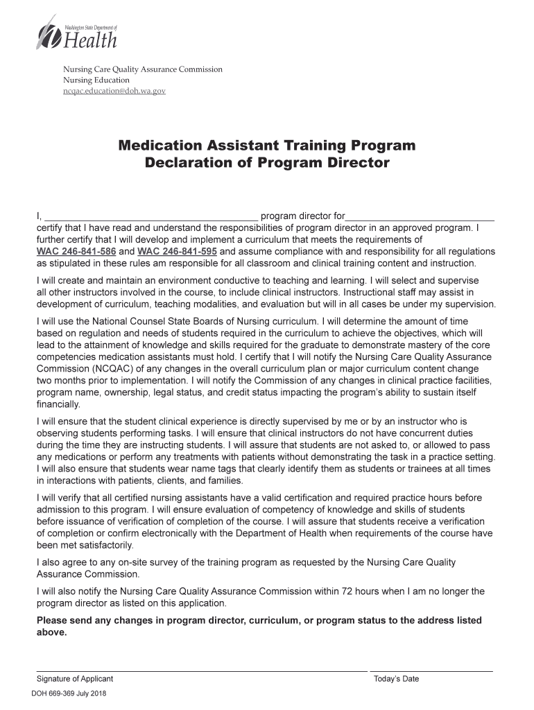 Fillable Online Medication Assistant Training Program Declaration of Program ... Fax Email Print ...