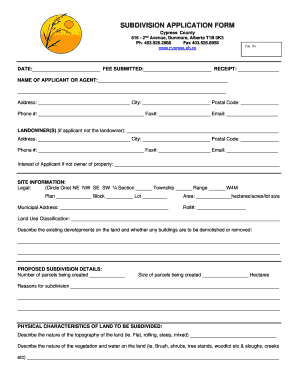Fillable Online Subdivision Application Form - August 2016 Fax Email ...